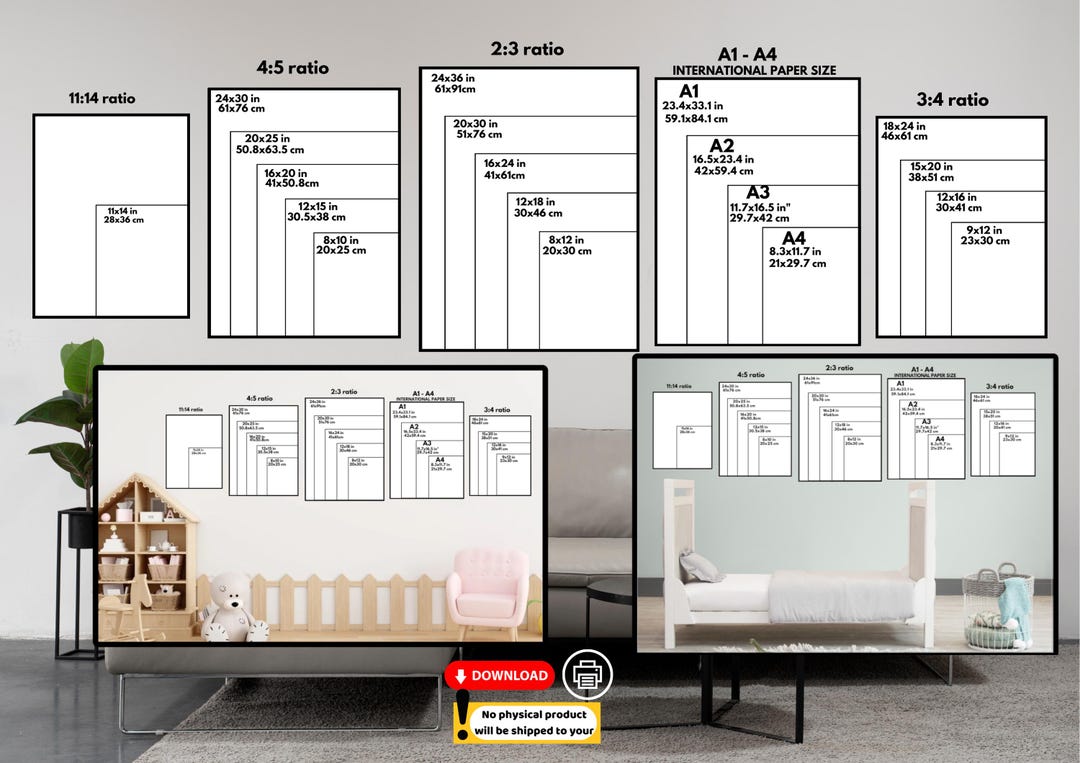 Wall Art Ratio Chart, Digital Poster Sizes, Frame Size Chart, Art Size Guide, Kids Room Frame ...