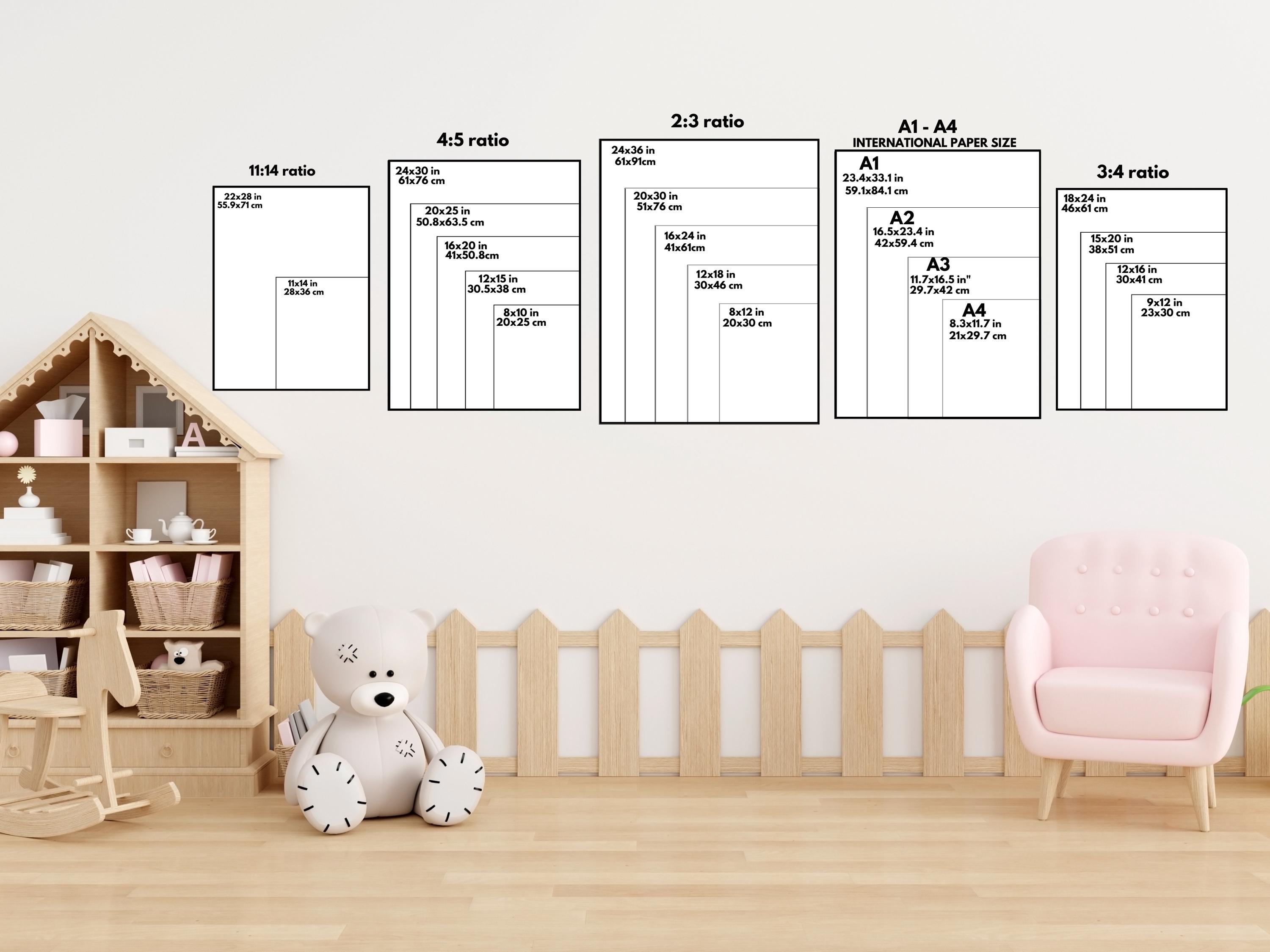 Wall Art Ratio Chart, Digital Poster Sizes, Frame Size Chart, Art Size Guide, Kids Room Frame ...