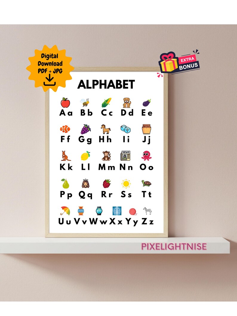 Colorful Alphabet Poster: Kids ABC Learning, Homeschool Printable ...