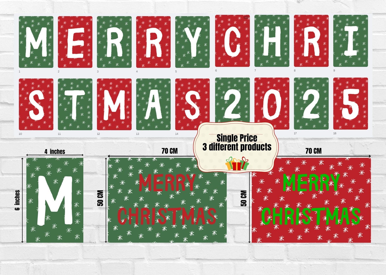 Christmas Cardstock Banner, Red & Green Merry Christmas Banner ...