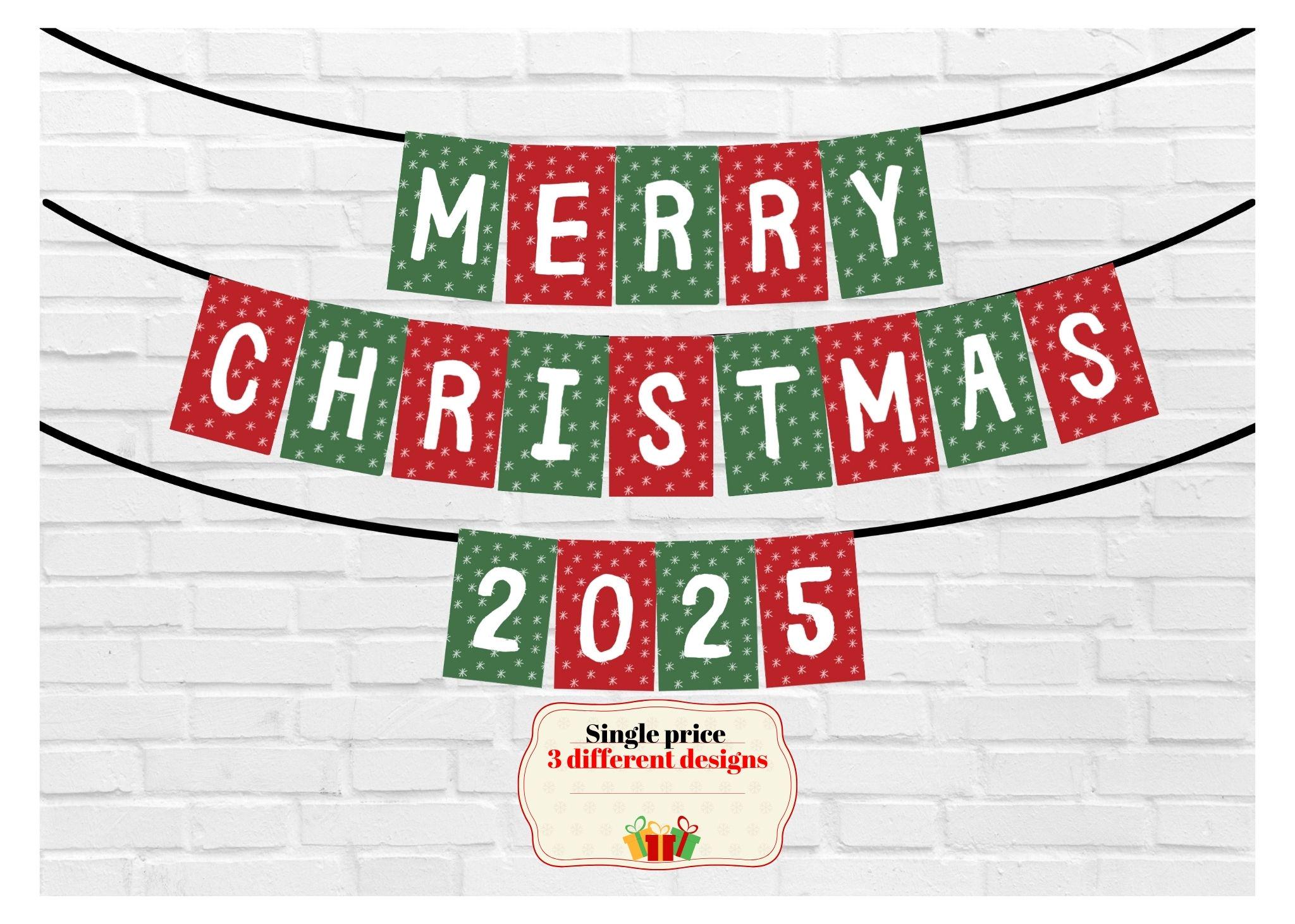 Christmas Cardstock Banner, Red & Green Merry Christmas Banner ...