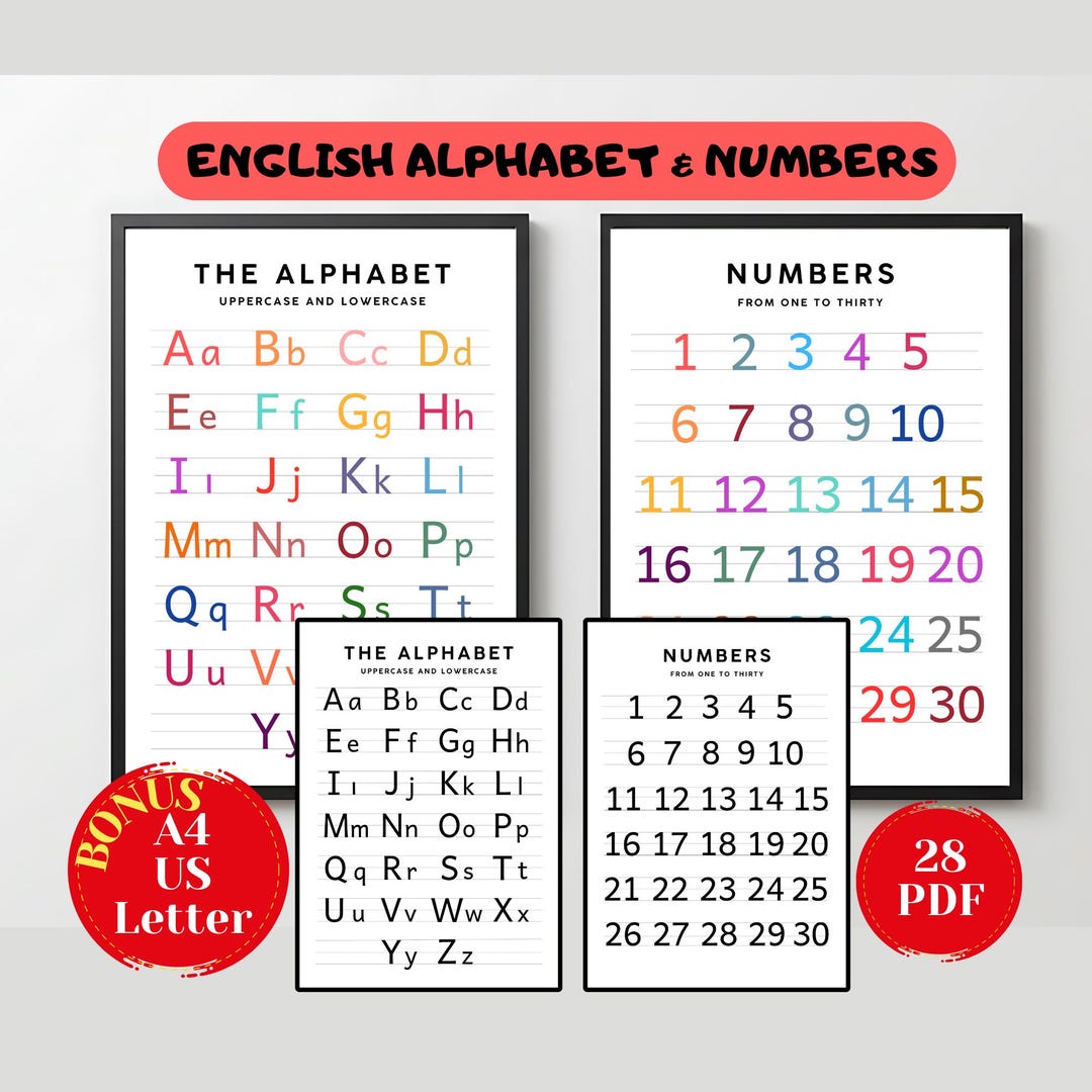 Rainbow Alphabet & Numbers Poster: Educational Wall Art,abc Poster ...