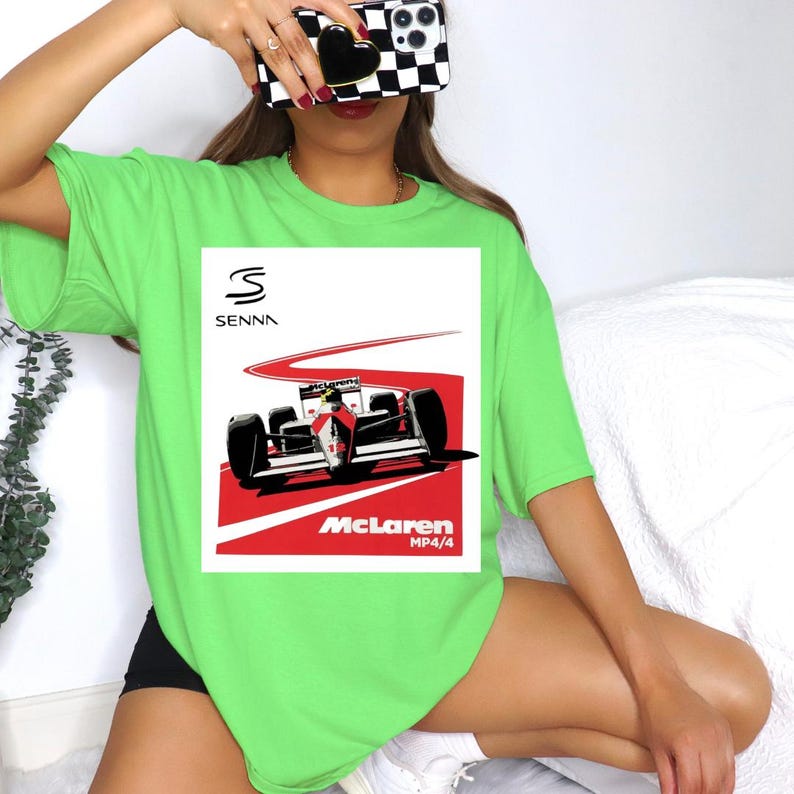 Ayrton Senna Vintage Mclaren F1 Racing T-shirt, Senna Logo Unisex T-shirt in White, Black and ...