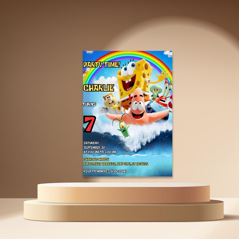 Editable Spongebob Birthday Invitation, Digital Spongebob Party Invite ...