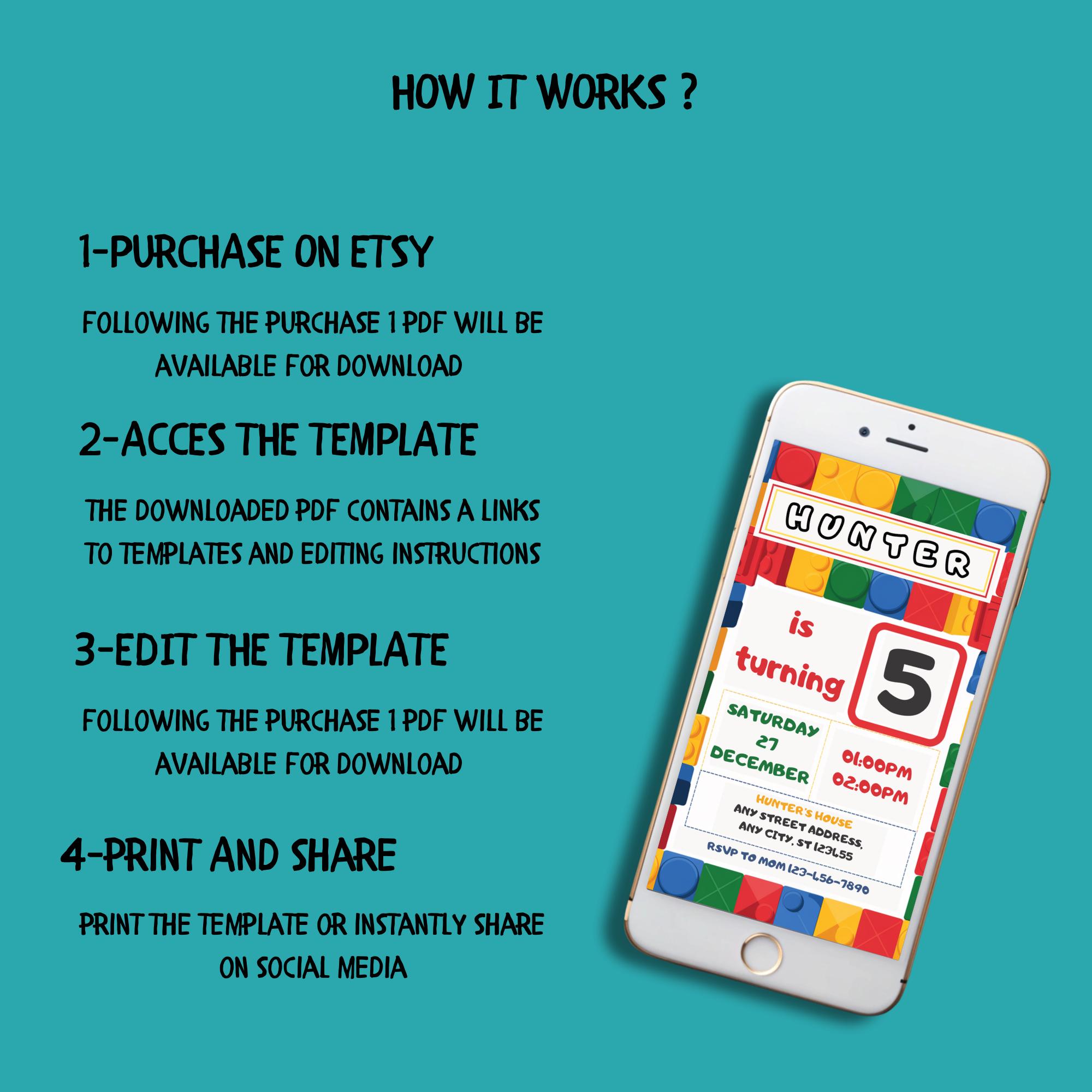 Building Blocks Birthday Invitation, Kids Building Bricks Party Invite ...