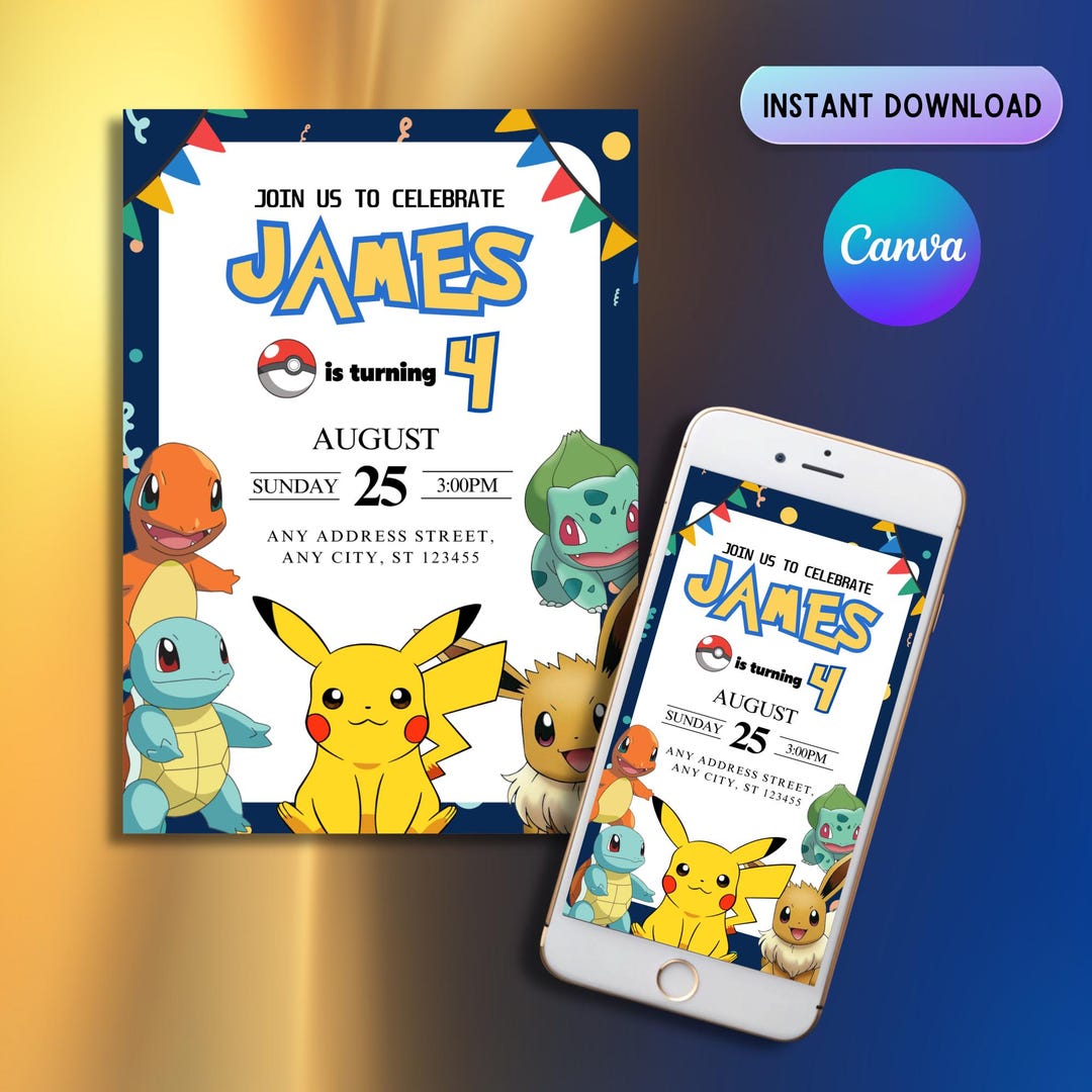 Invitación de cumpleaños de Pikachu, invitación de cumpleaños de ...