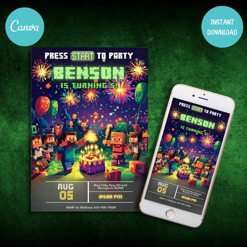 Minecraft invitations - Etsy