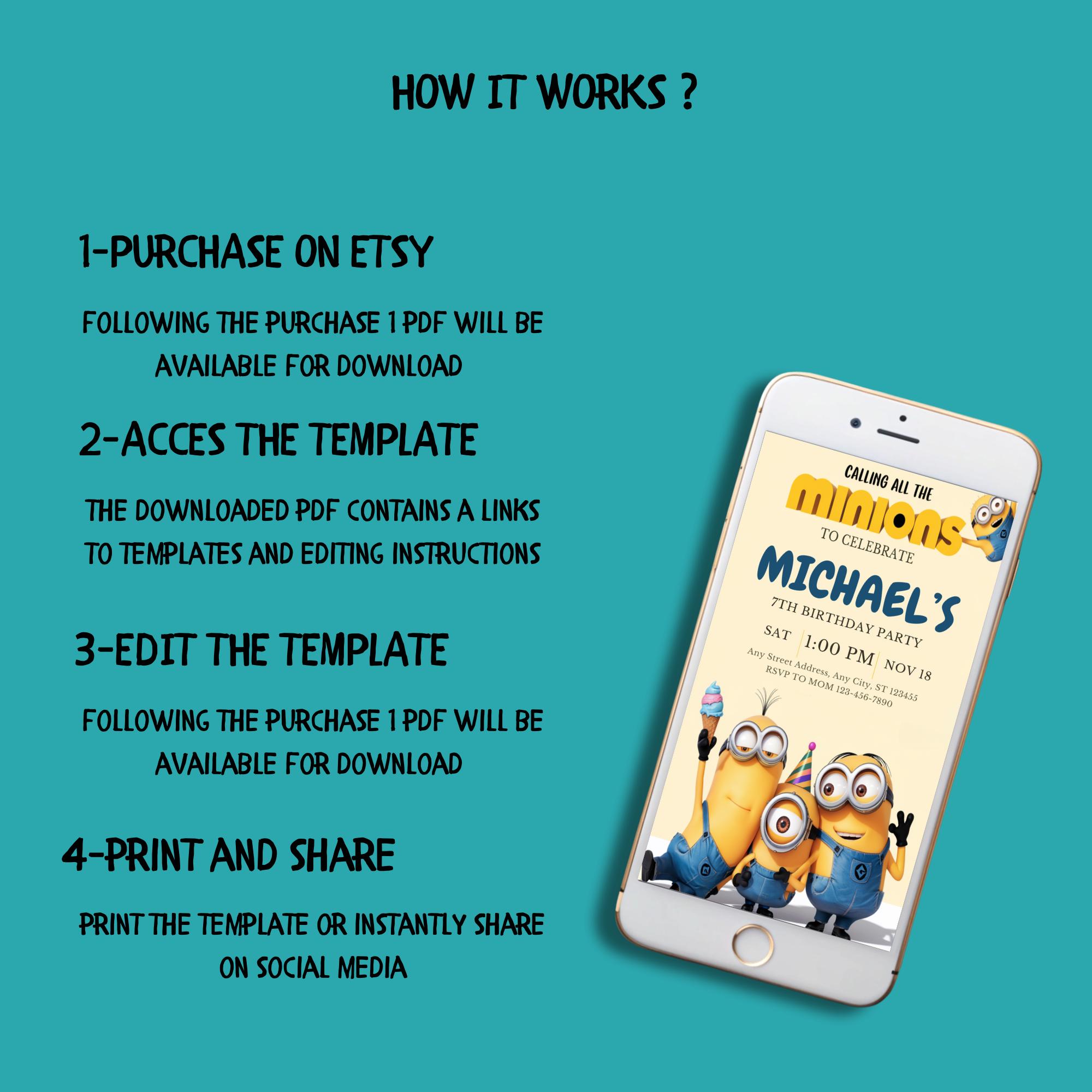 Editable Minion Birthday Invitation, Printable Party Invite, Digital ...