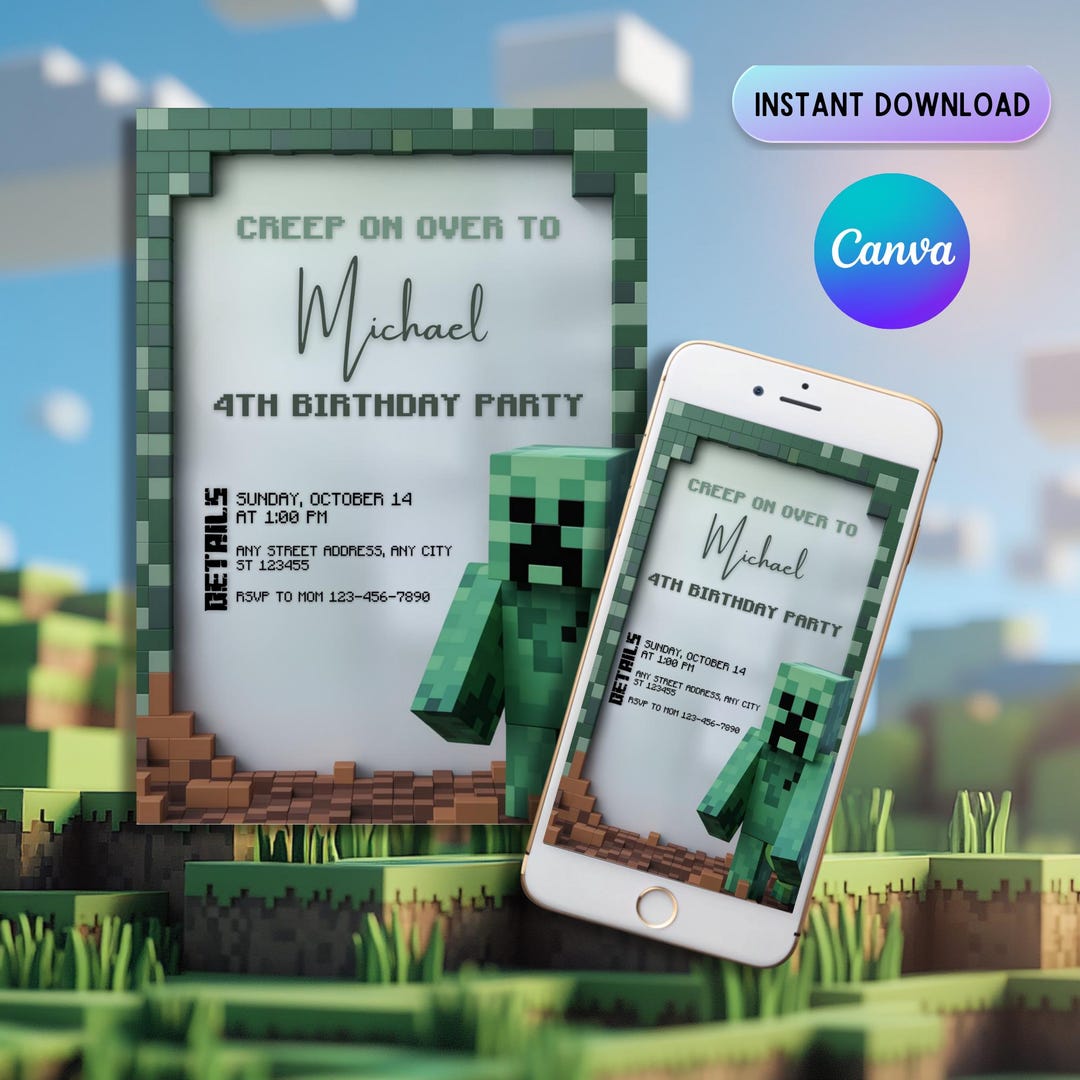 Editable Minecraft Birthday Invitation, Kids Invite Template ...