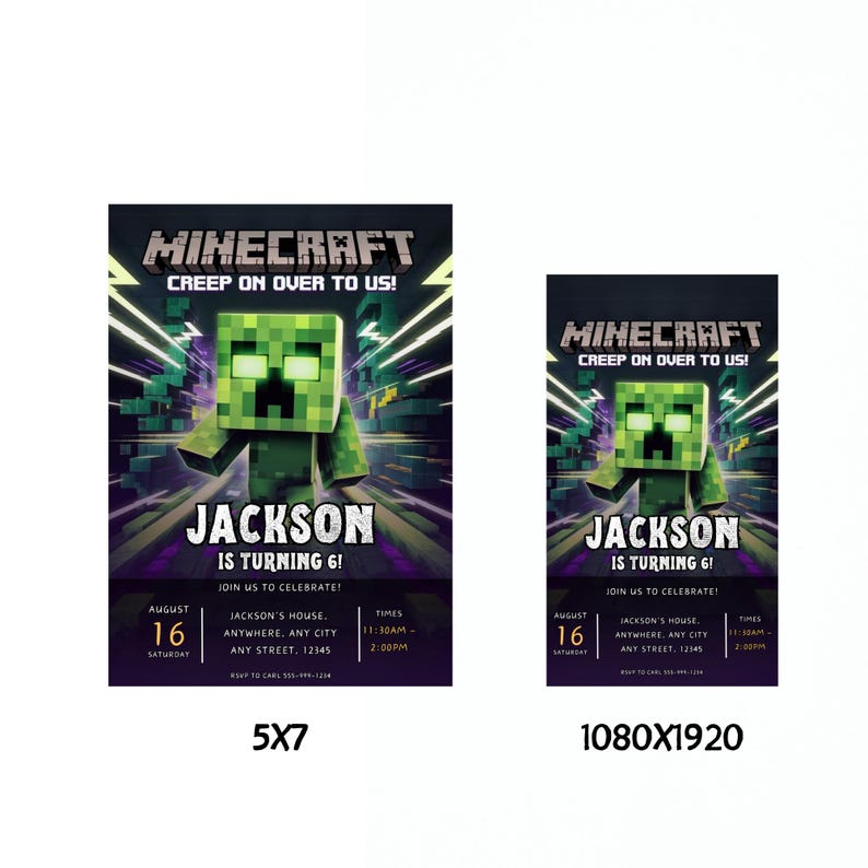 Editable Minecraft Invitation, Minecraft Birthday Invitation, Gamer ...