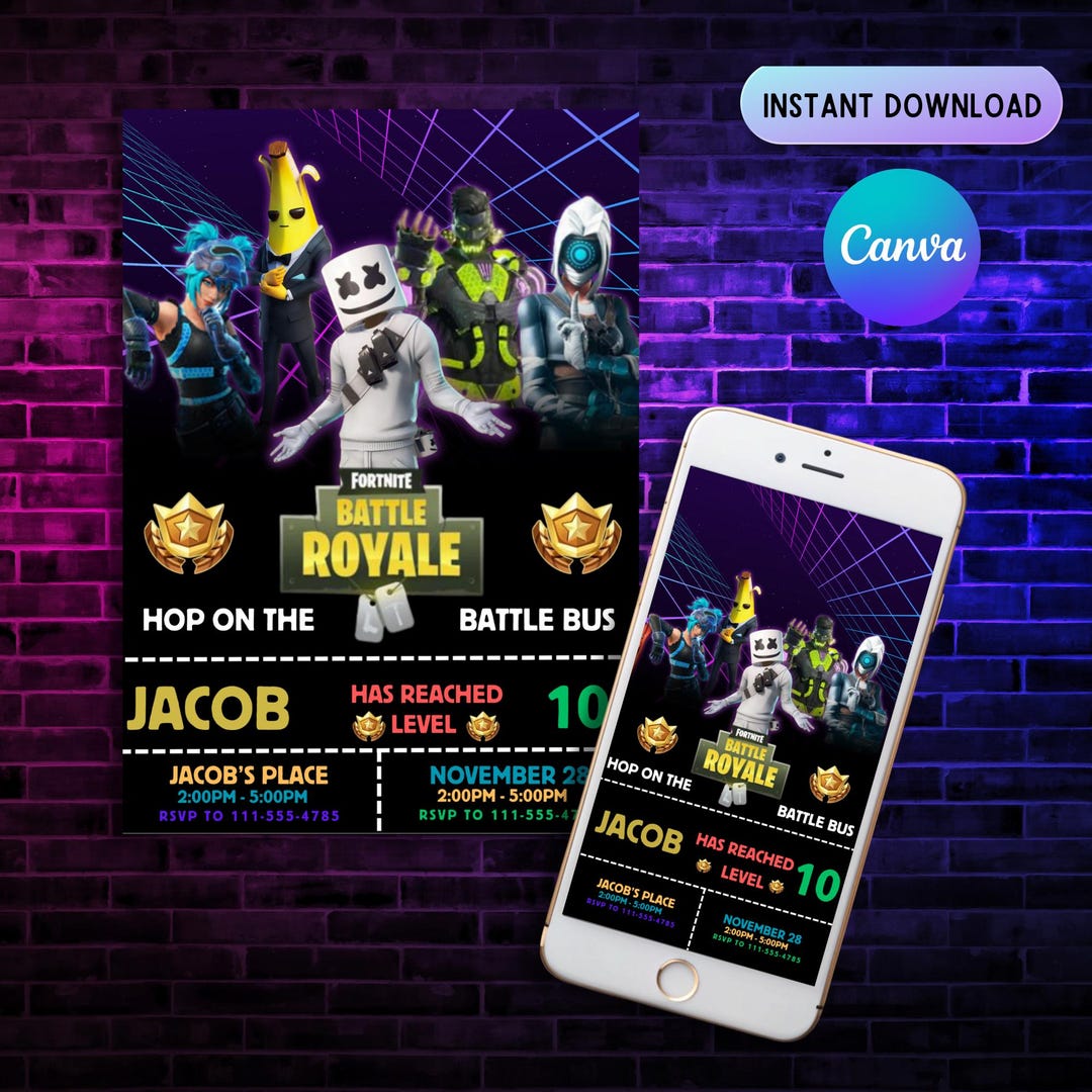 Battle Royal Birthday Invitation, Gamer Birthday Party, Kids Video Game ...