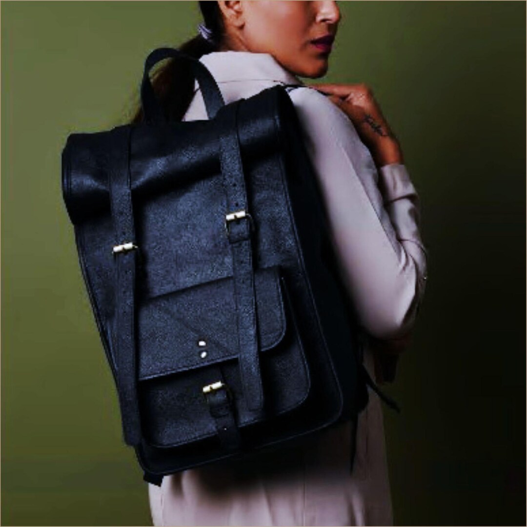 Handmade Leather Rolltop Backpack Her| Personalized Leather Laptop ...