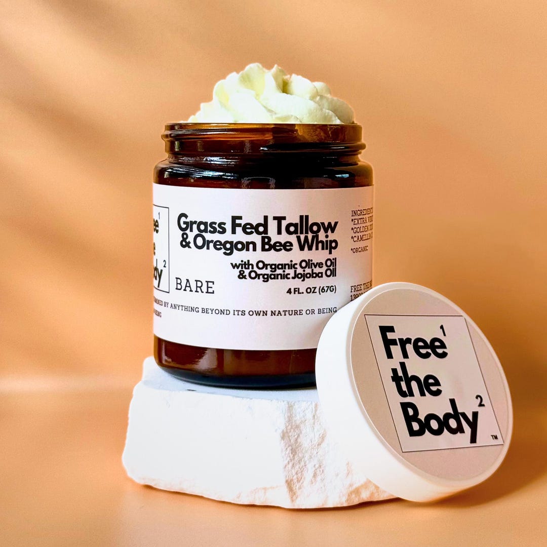 Grass Fed Beef Tallow Whipped Balm: Raw Honey & Olive Oil - 4oz - Small ...