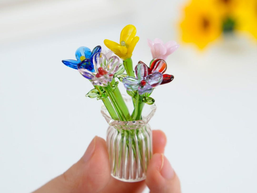 Glass Flower Bouquet, Mini Flower Figurine, Glass Flower Bouquets,glass ...