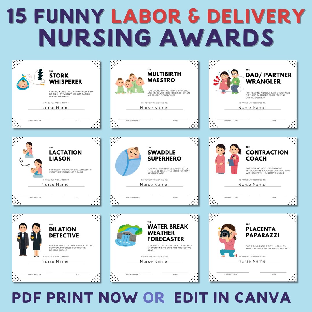 Funny Labor & Delivery Nurse Awards: Printable Recognition Certificates ...