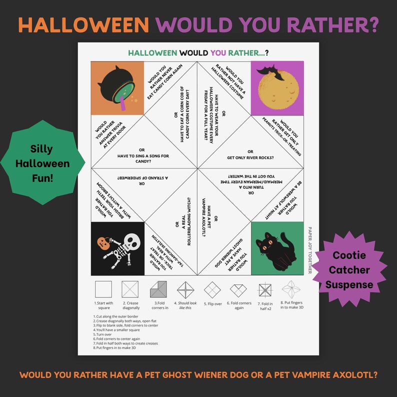 Halloween Would You Rather Cootie Catcher Game (printable PDF) - Etsy