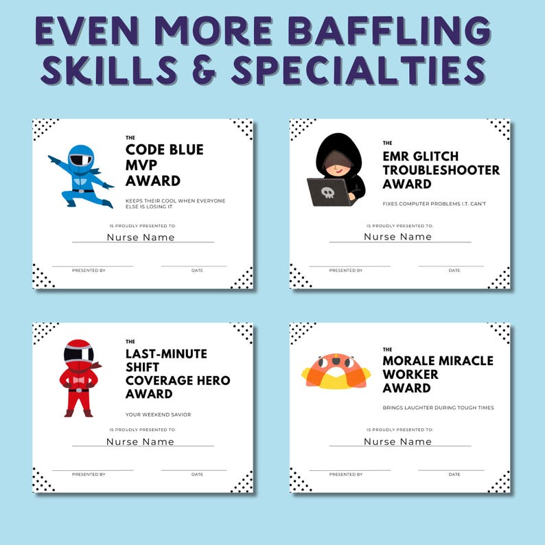 Funny Nurse Award Certificates: 60 Printable Awards (canva Template) - Etsy