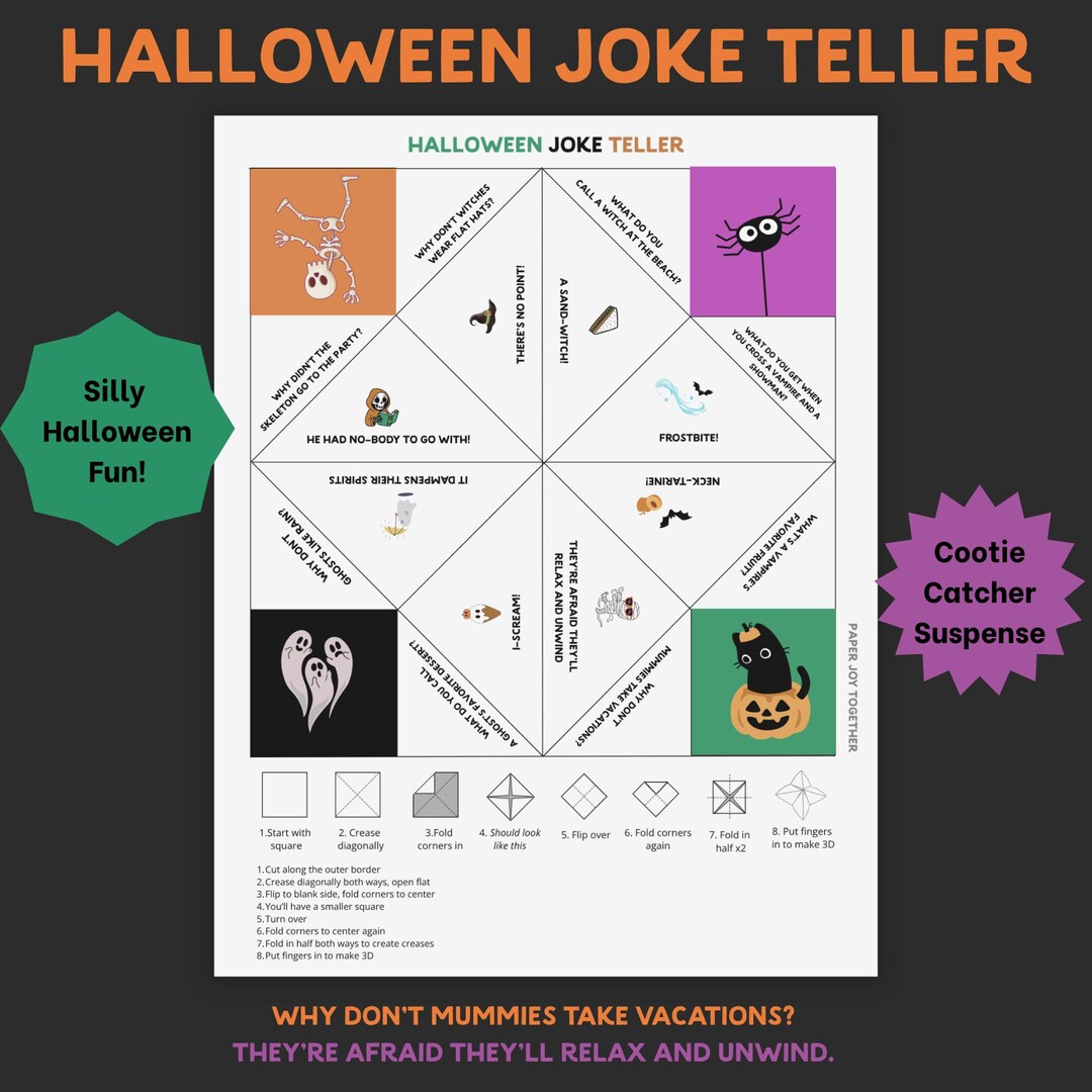 Halloween Joke Teller Cootie Catcher | Printable Halloween Party Game ...