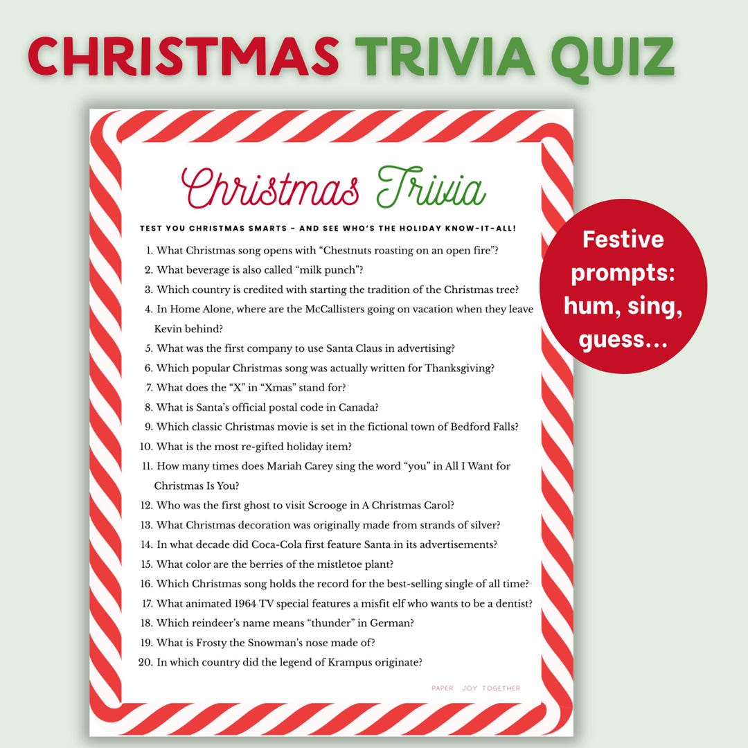 Christmas Trivia Game | Holiday Party Quiz for Families, Office ...