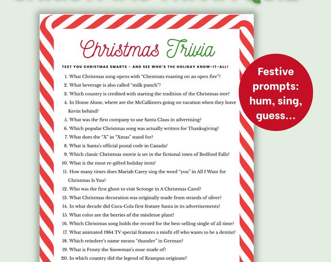 Christmas Trivia Game | Holiday Party Quiz for Families, Office ...
