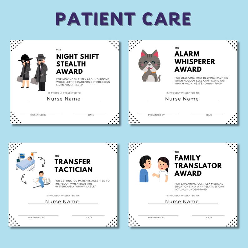 ICU Nurse Awards: 15 Funny Printable Recognition Certificates (digital ...
