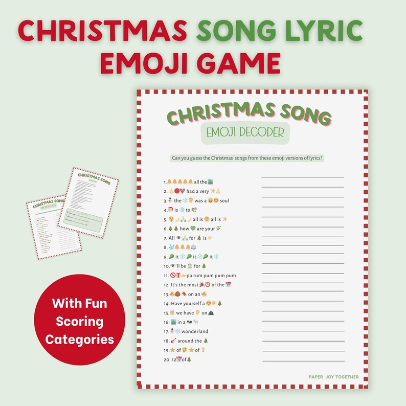 Christmas Song Lyric Game Printable | Emoji Decoder Holiday Party ...