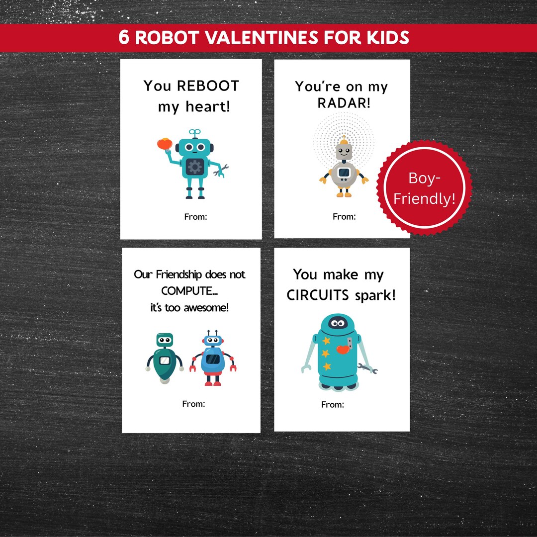 Robot Valentine Cards Printable for Kids | Boy Friendly Valentine ...