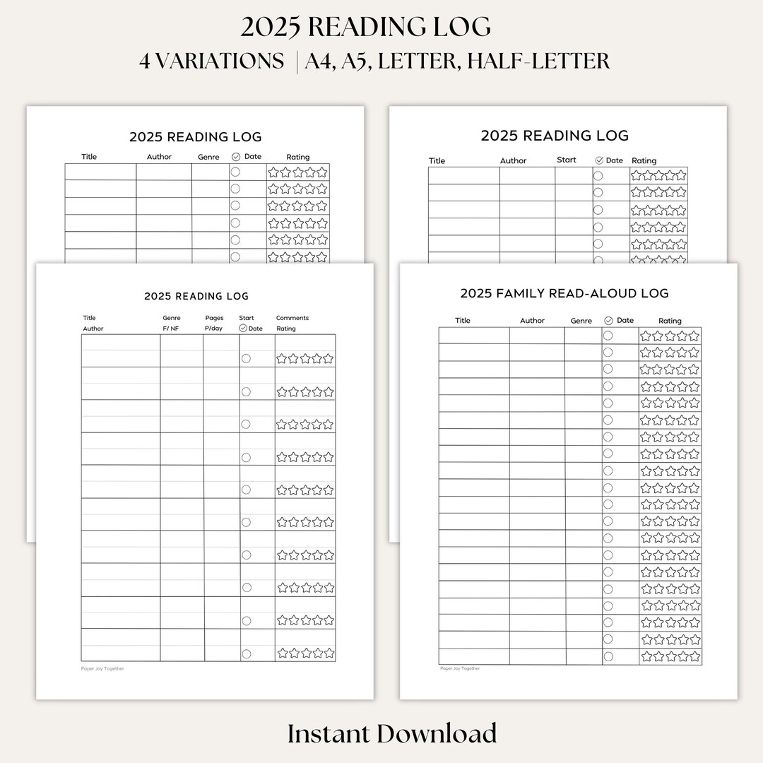 2025 Reading Log Printable | US Letter, Half Letter, A4, A5 | 4 ...