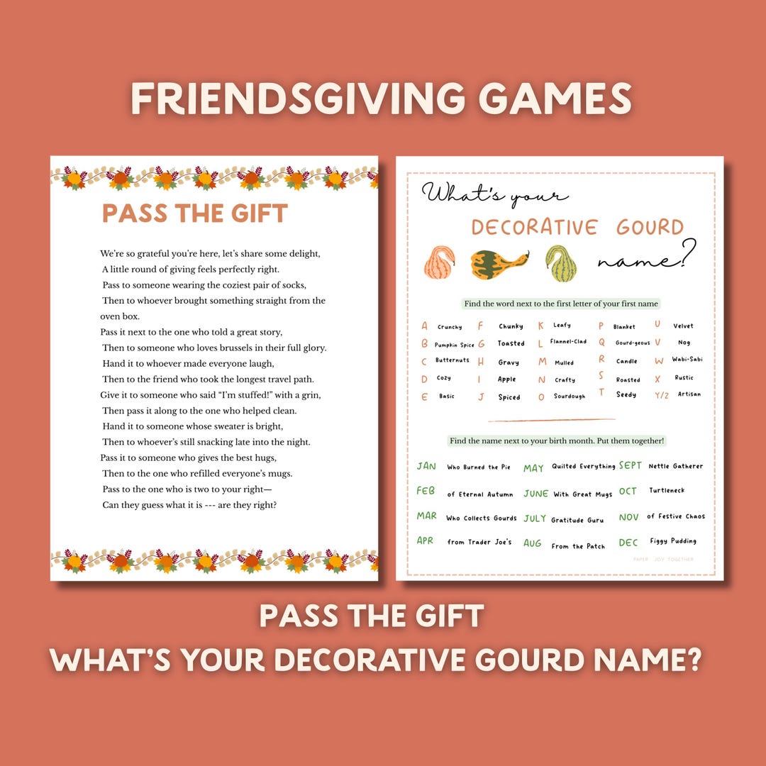 Friendsgiving Games | What’s Your Decorative Gourd Name + Pass the Gift ...