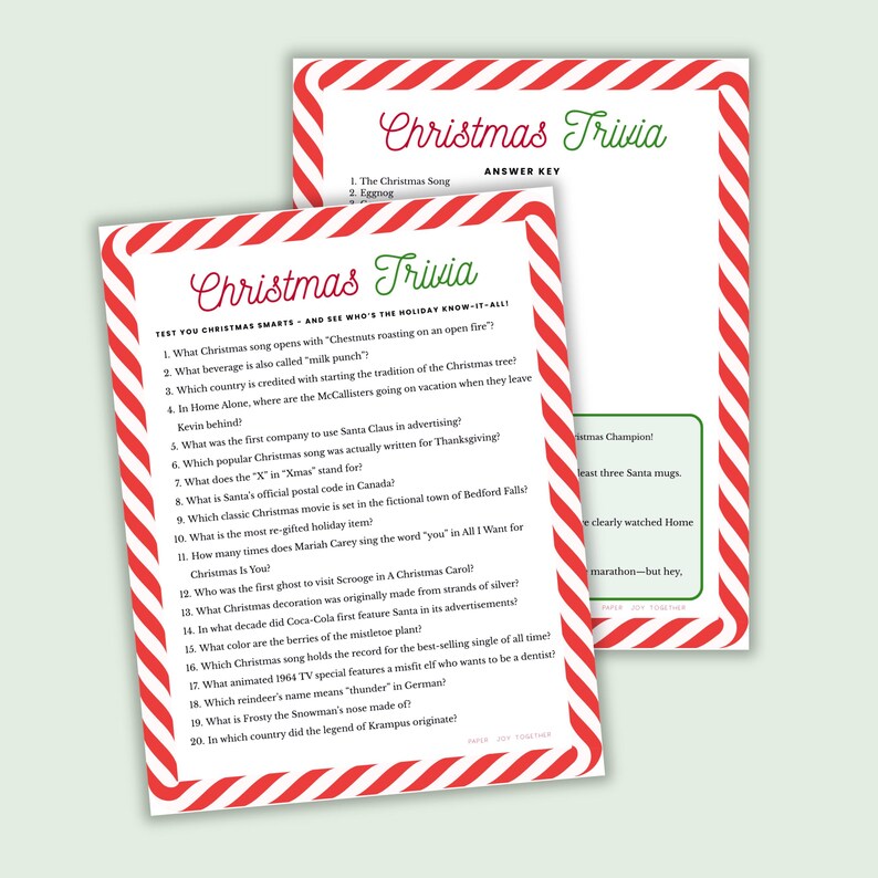 Christmas Trivia Game | Holiday Party Quiz for Families, Office ...