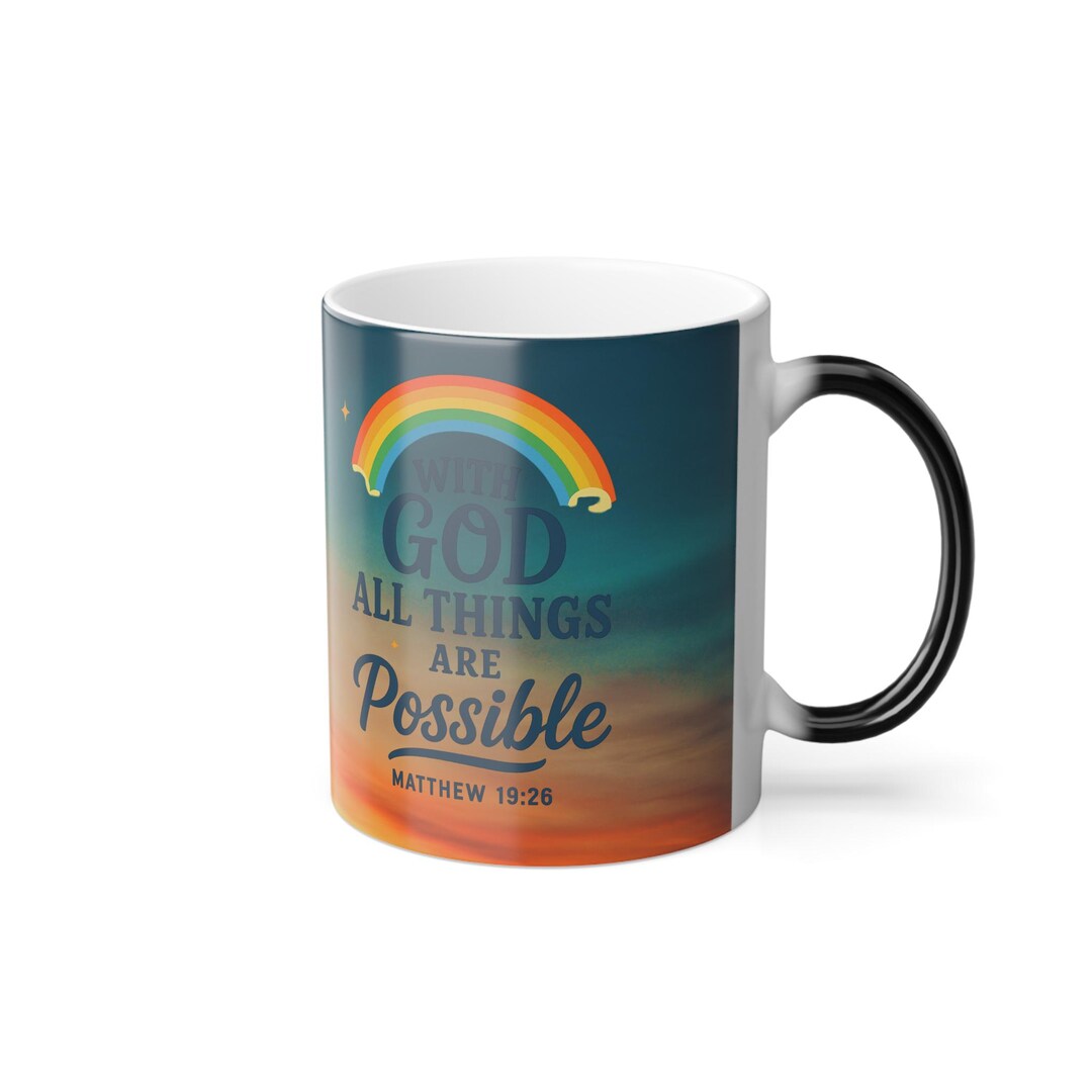 Christian Color Changing Mug – Matthew 19:26 Rainbow Scripture - Etsy