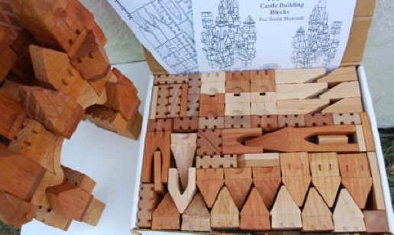 Wooden Toy, Castle Building Blocks 200pc,for All Ages, Handmade, USA ...