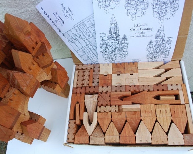 Handmade Wooden Toy Castle Building Blocks 133pc USA - Etsy
