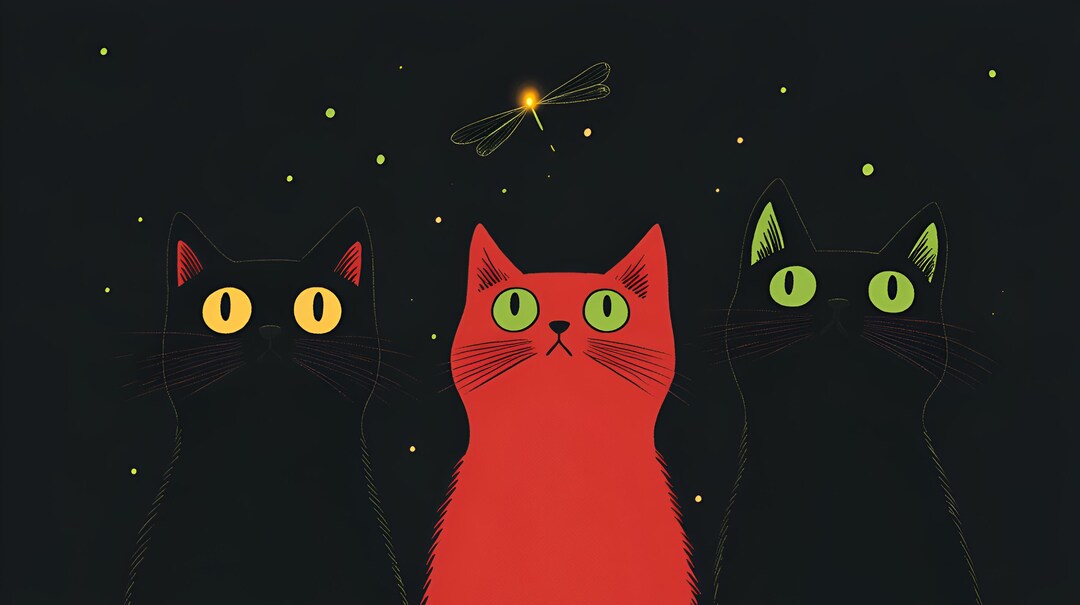 Three Cats and a Firefly 2K Image (download) AI Art for Home, Office ...