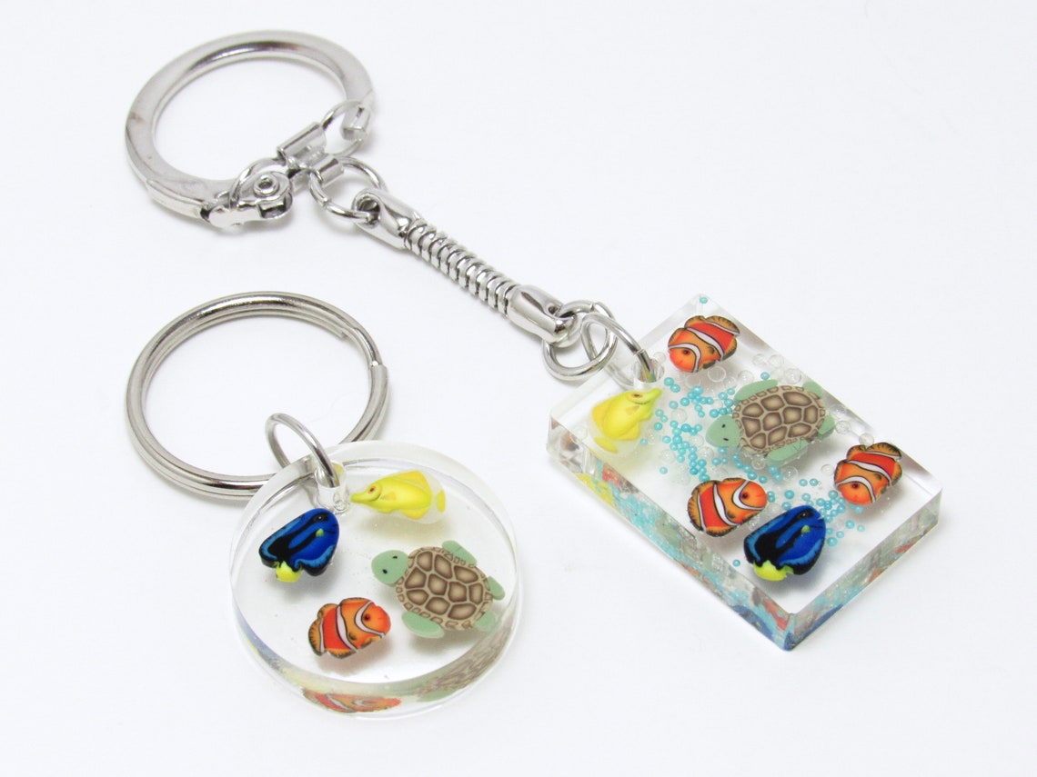 Aquarium Fish Keychain Sea Life Keyring Clear Resin & - Etsy