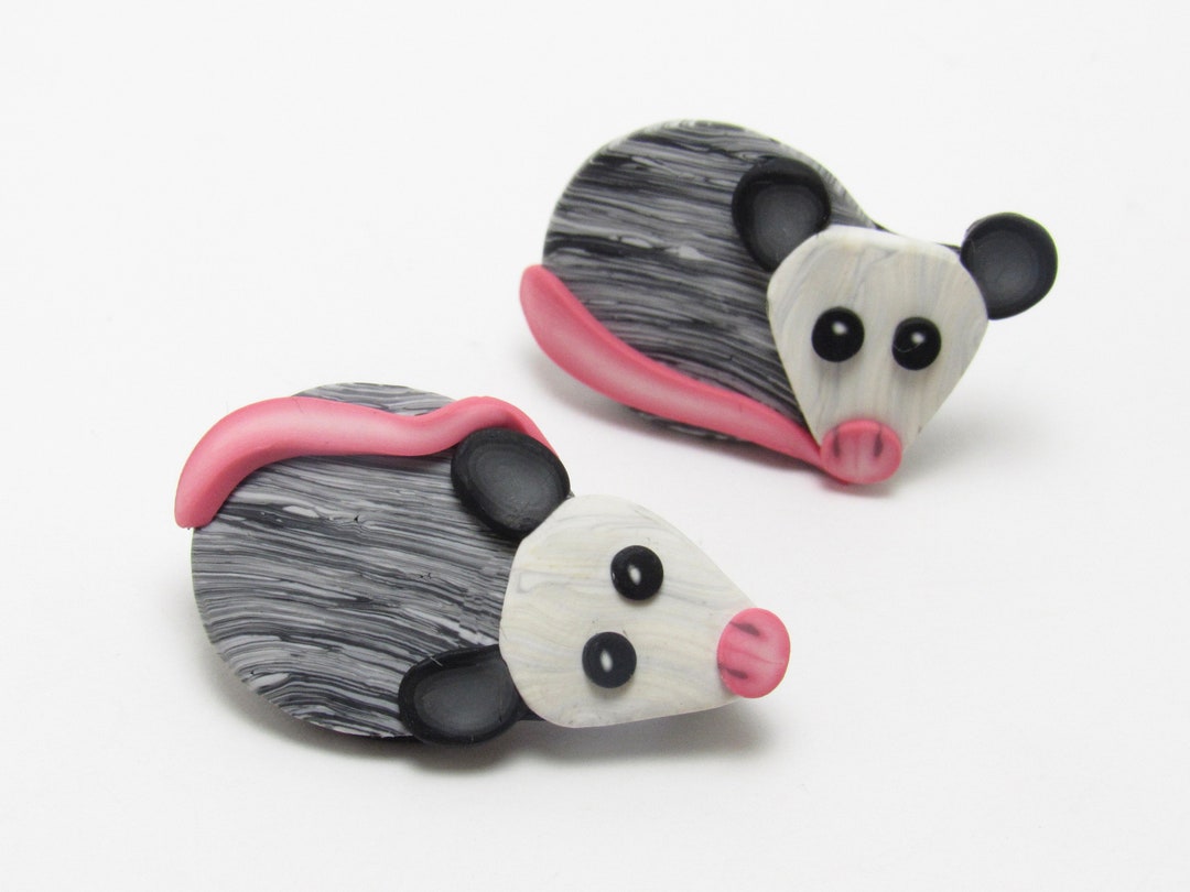 Opossum Brooch, Possum Pin, White Black Gray & Pink, Polymer Clay ...