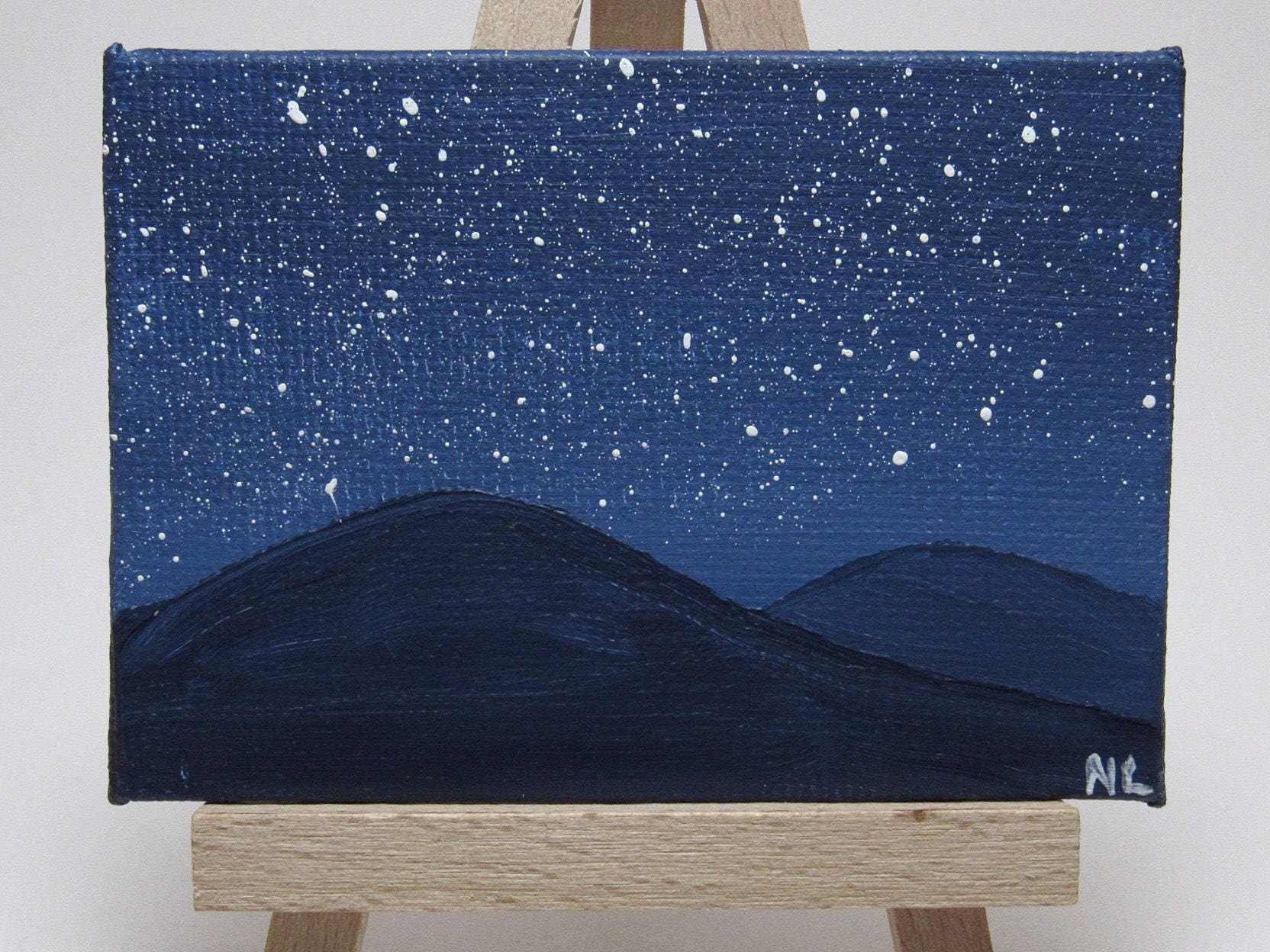 Starry Mountain Mini Painting Night Sky Scene Asheville | Etsy