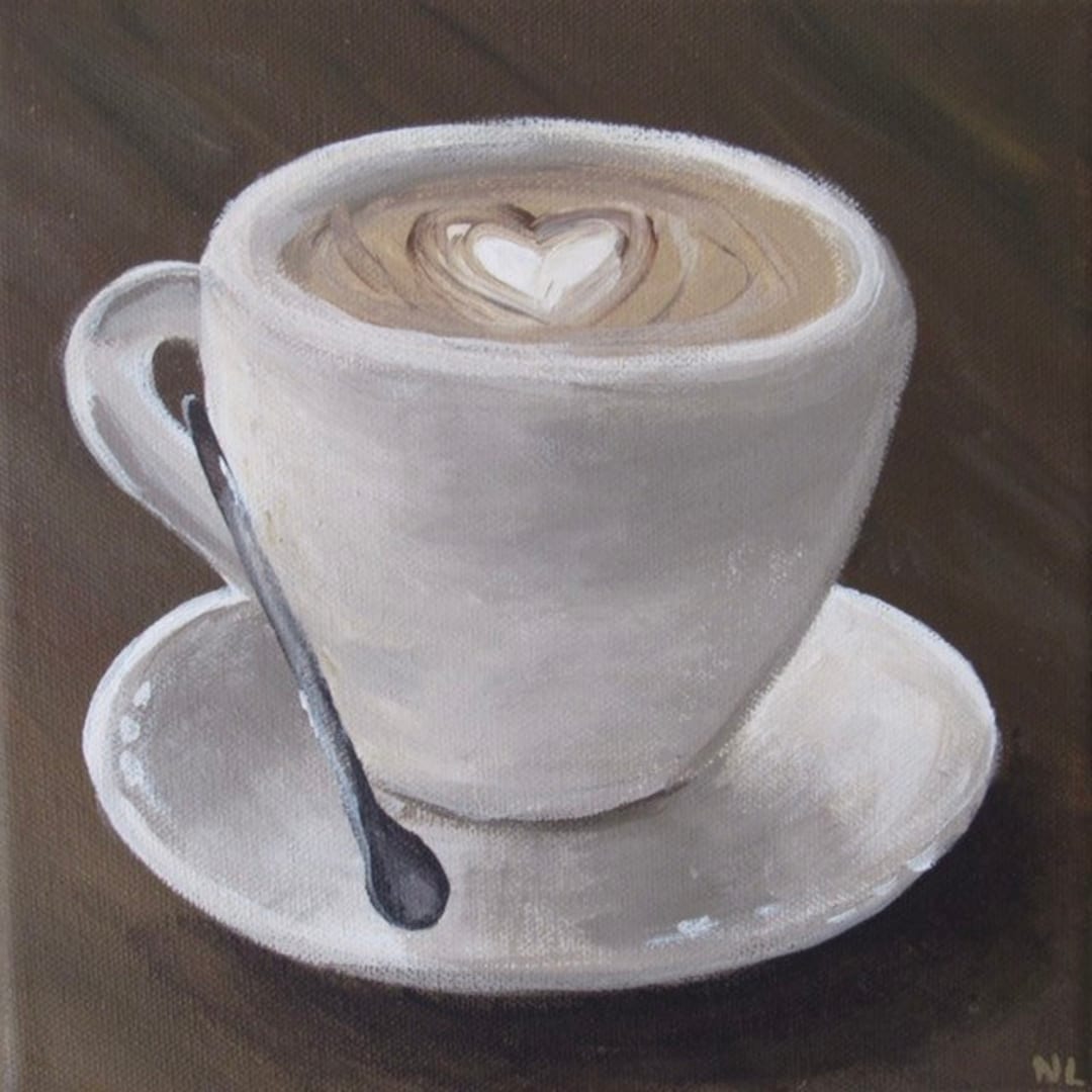 Coffee Cup Painting, Kitchen Decor, Original Art, Acrylic Canvas, Brown ...