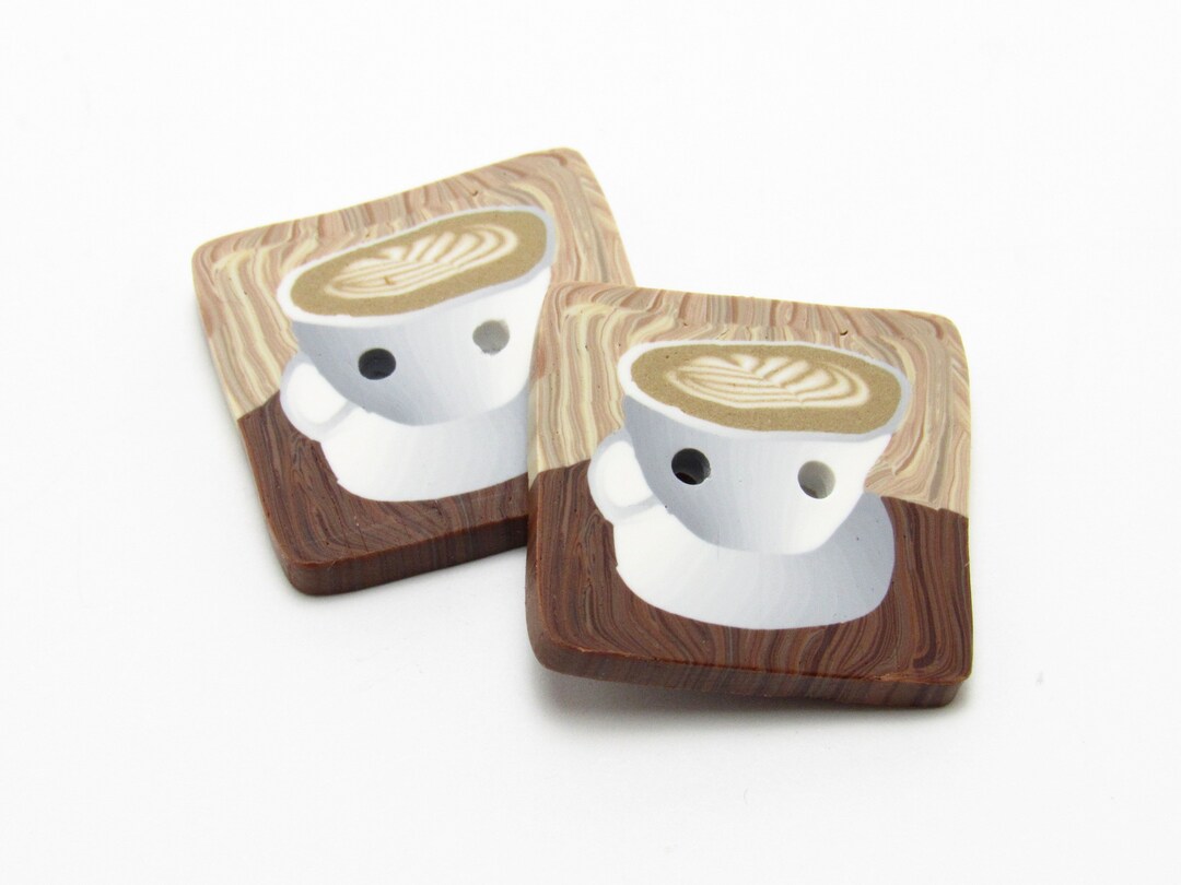 Coffee Cup Buttons, Cafe Scene, Brown & White, Polymer Clay Cane, Knit ...