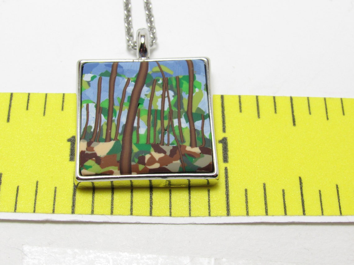 Forest Scene Necklace Tree Landscape Pendant Blue Green | Etsy