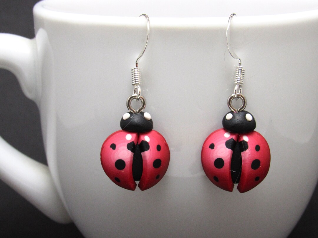 Ladybug Dangle Earrings, Ladybird Drop Earrings, Red Black White ...