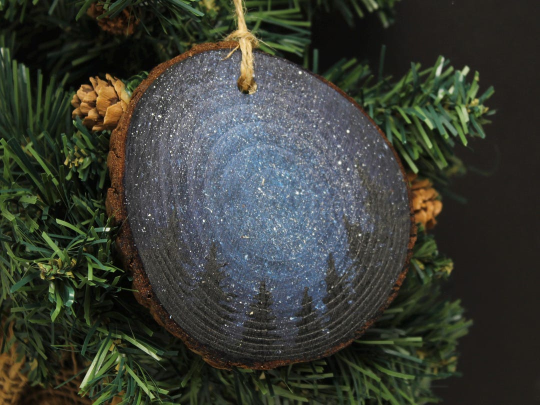 Seconds - Galaxy Trees Hand Painted Wood Slice Ornament - Etsy
