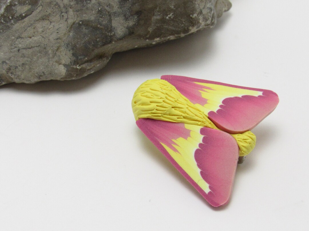 Rosy Maple Moth Brooch, Great Silk Moth Pin, Pink Yellow, Polymer Clay ...