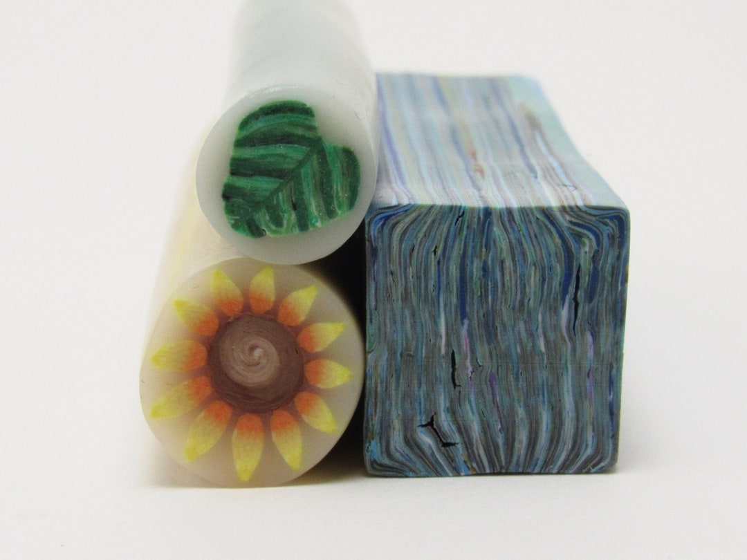 Sunflower Cane Set, Raw Polymer Clay, Unbaked Canes, Yellow Green Blue ...