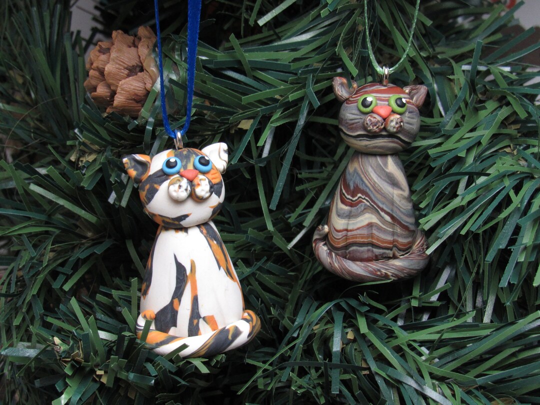 Cat Ornament, Christmas Tree Decoration, Polymer Clay, Hand Sculpted ...