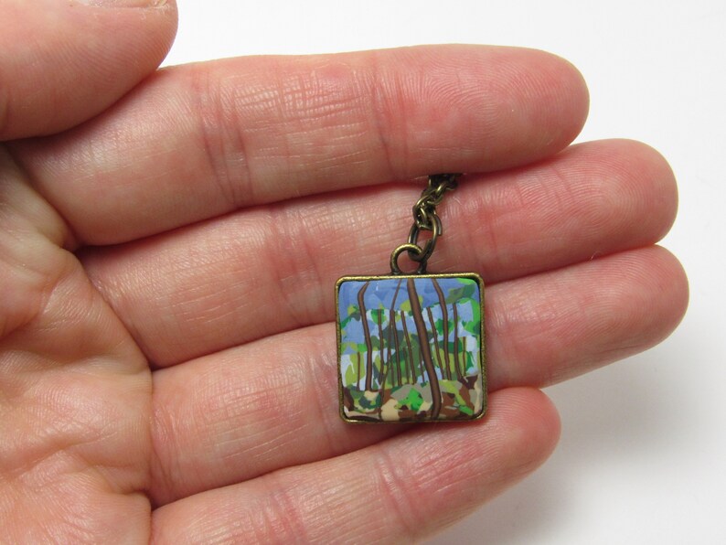 Forest Scene Necklace Tree Landscape Pendant Blue Green - Etsy