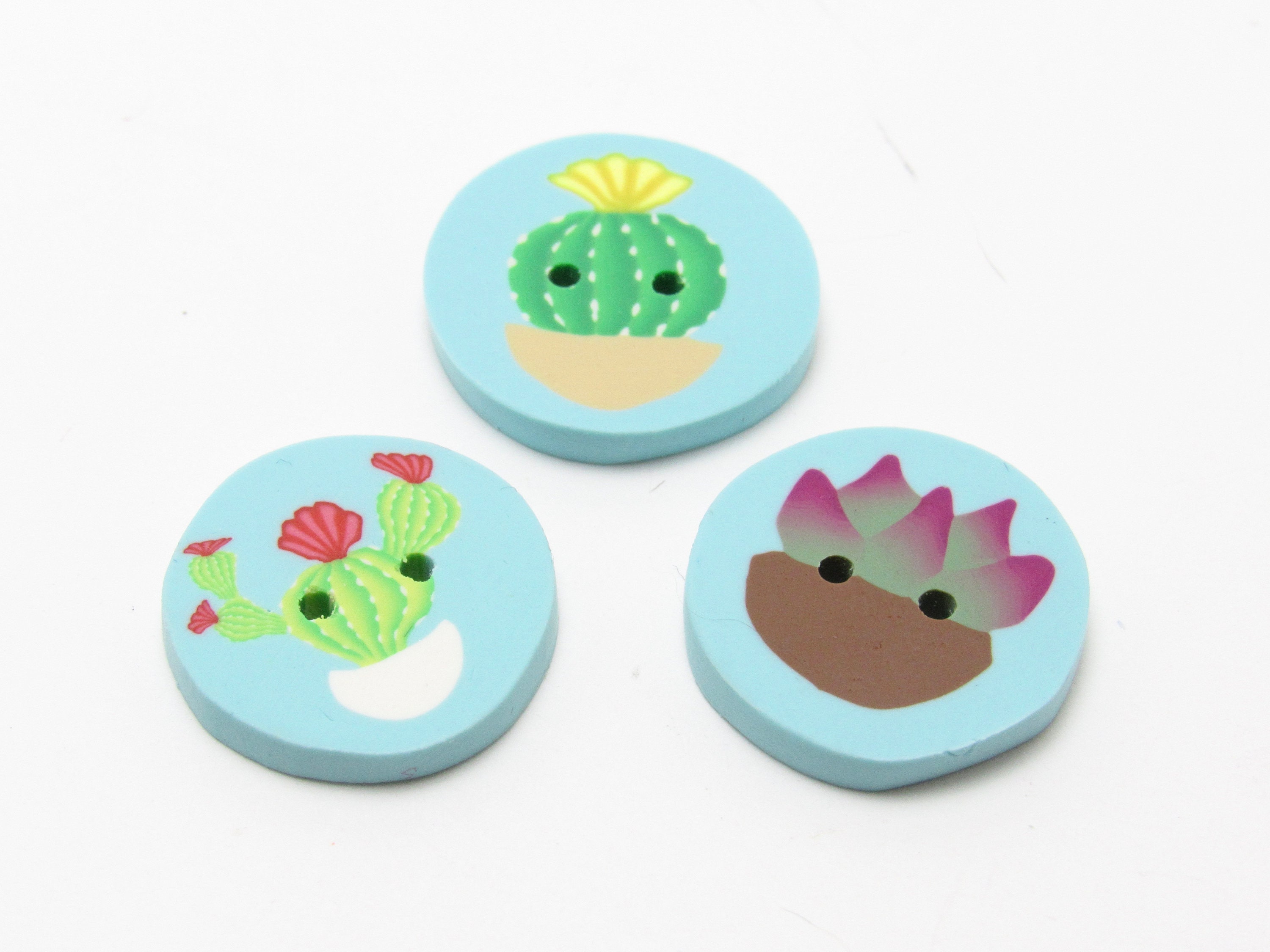 Cactus Succulent Buttons, Green Blue Brown, Polymer Clay, Handmade ...
