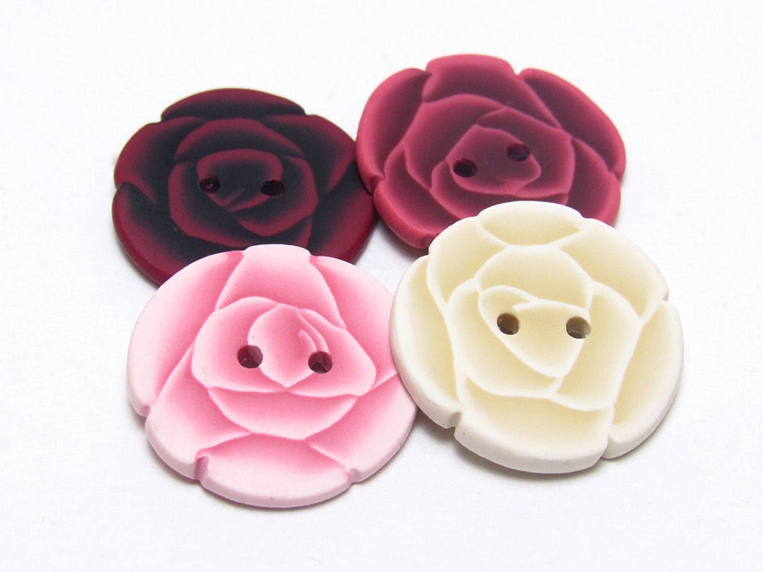 Handmade Rose Buttons, Flower Buttons, White Pink Red, Polymer Clay ...