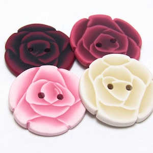 Handmade Rose Buttons, Flower Buttons, White Pink Red, Polymer Clay ...