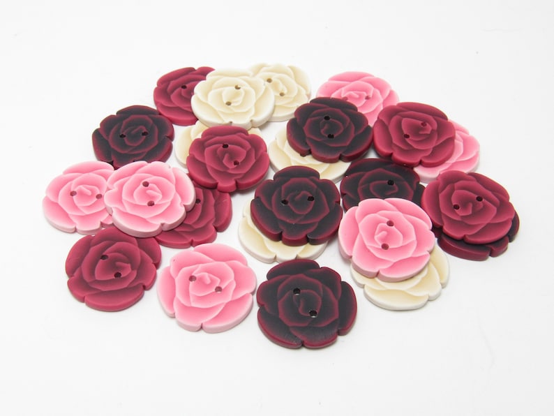 Handmade Rose Buttons Flower Buttons White Pink Red Polymer - Etsy